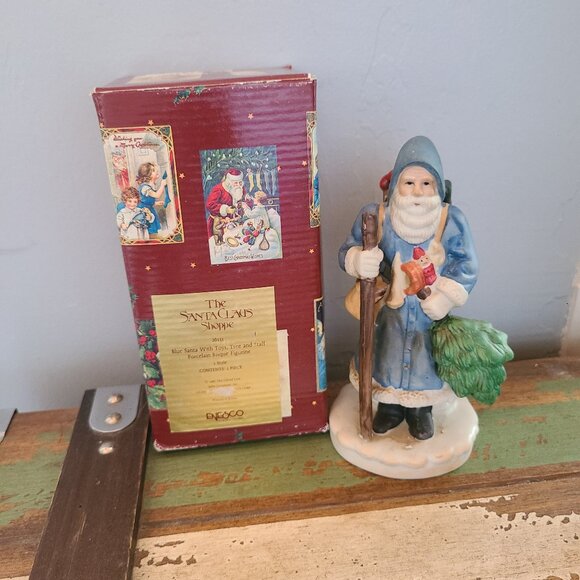 Enesco | Holiday | Vtg 985 Enesco Blue Santa With Toys Tree Staff ...